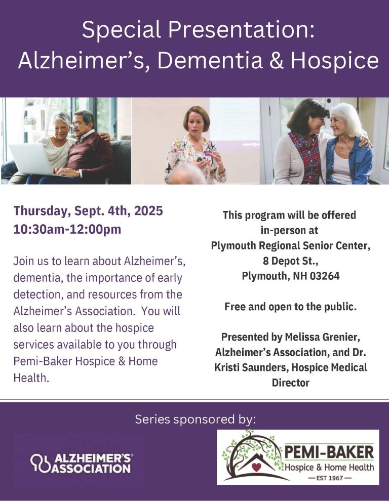 Special Community Presentation on Alzheimer's, Dementia & Hospice | Pemi-Baker Hospice & Home Health